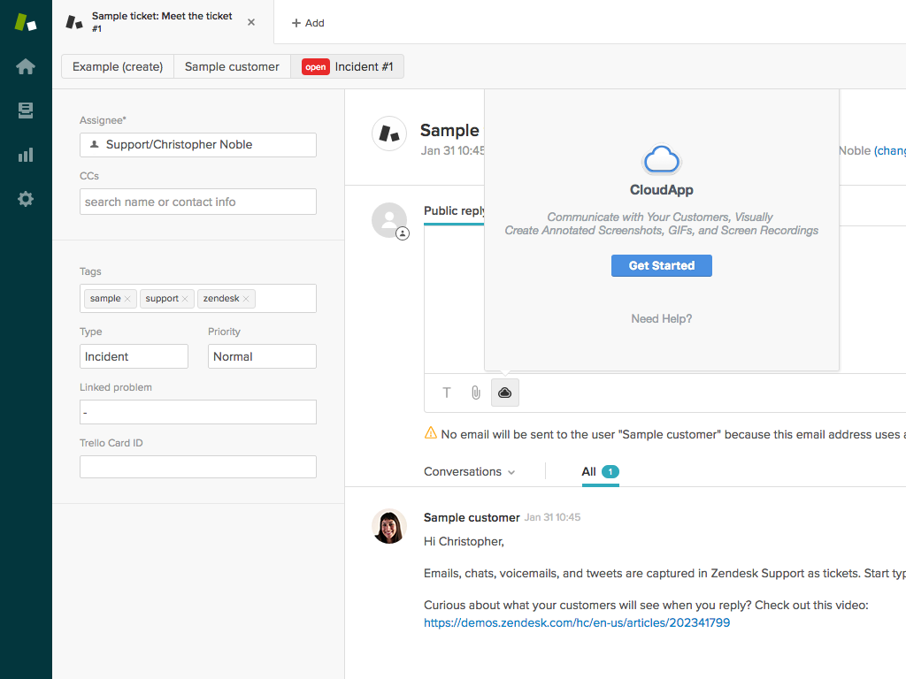 CloudApp App Integration with Zendesk Support